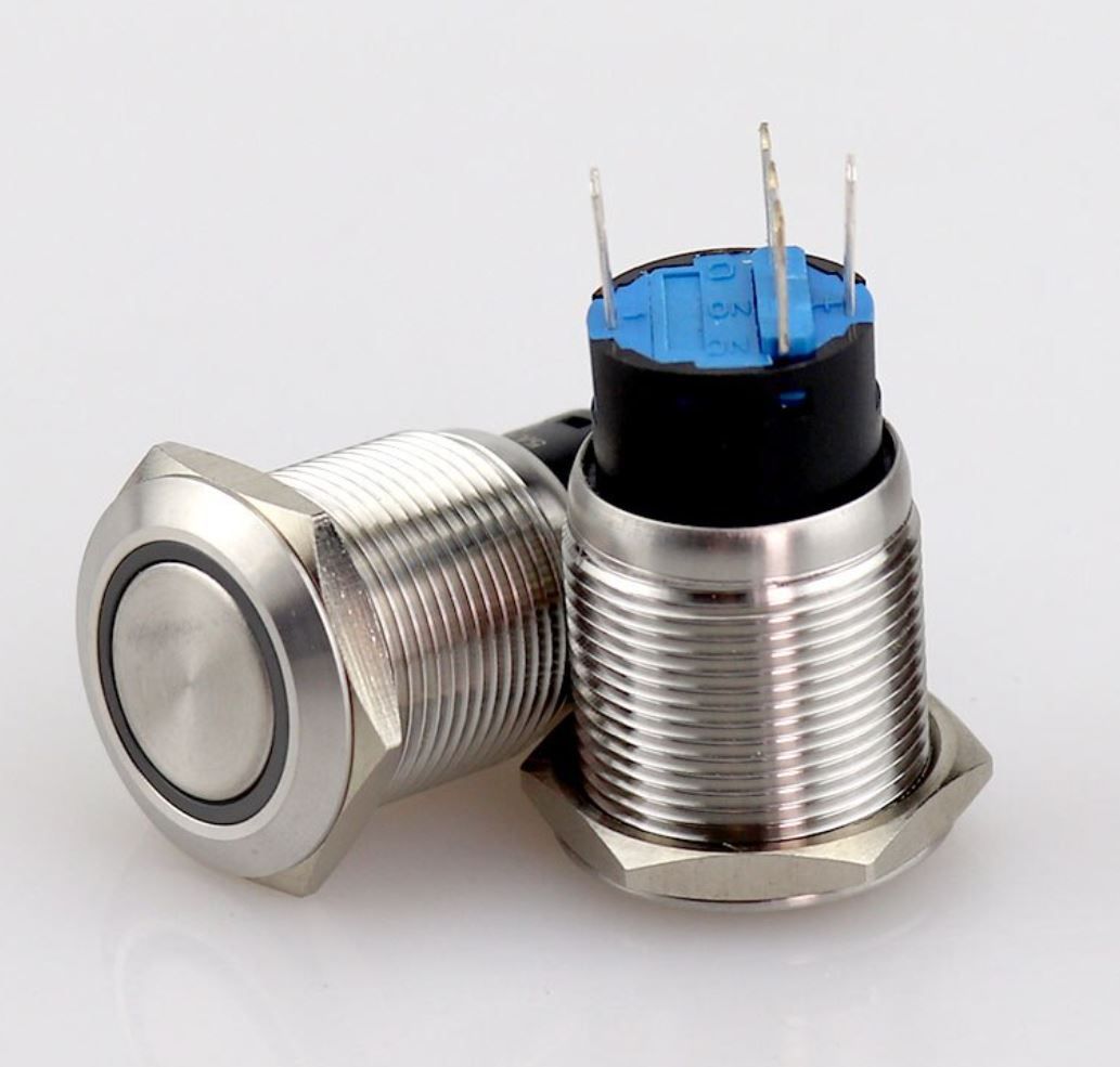Einbauschalter - / Taster 19 mm Edelstahl Ring LED